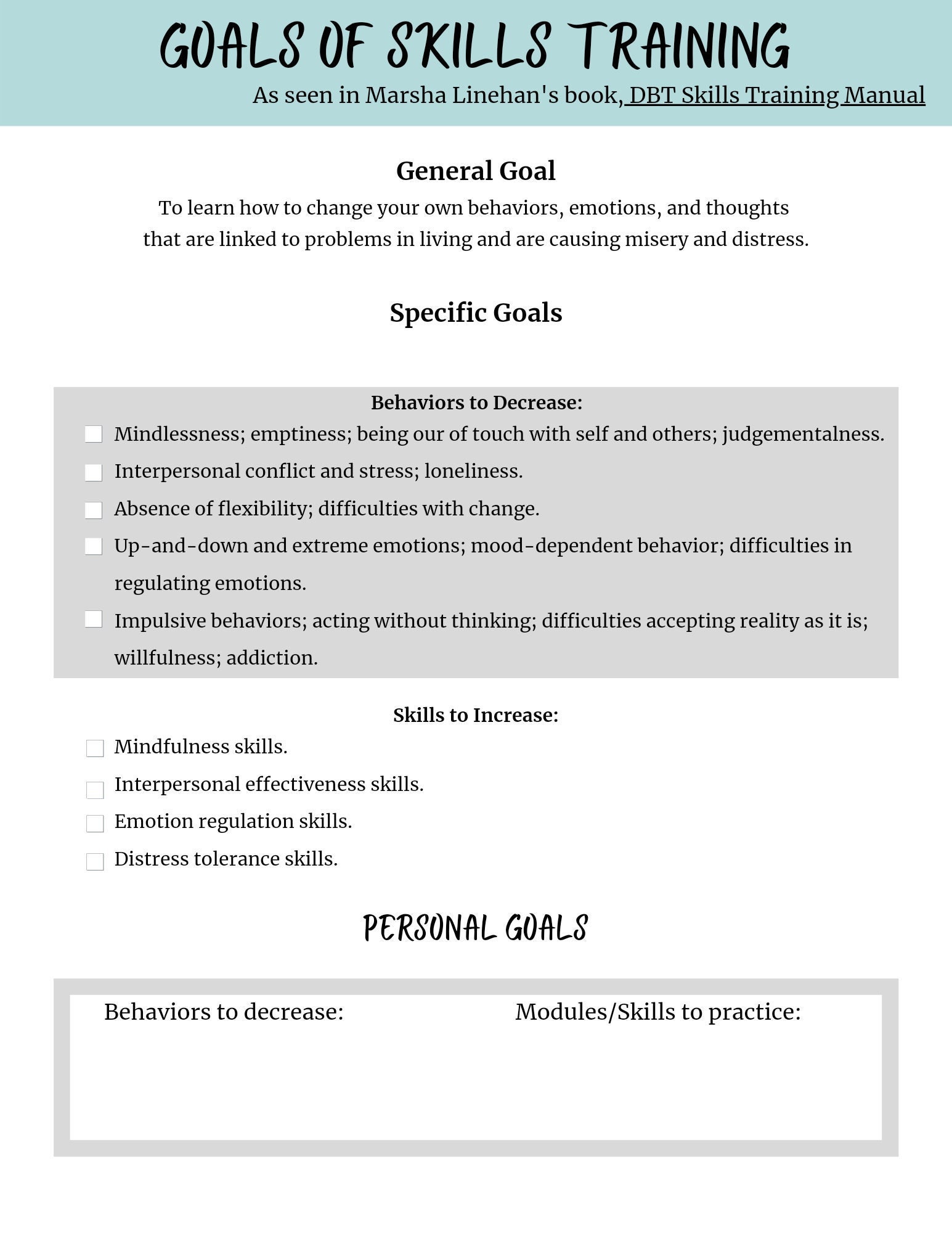 Intro to DBT Handout Worksheet - Etsy