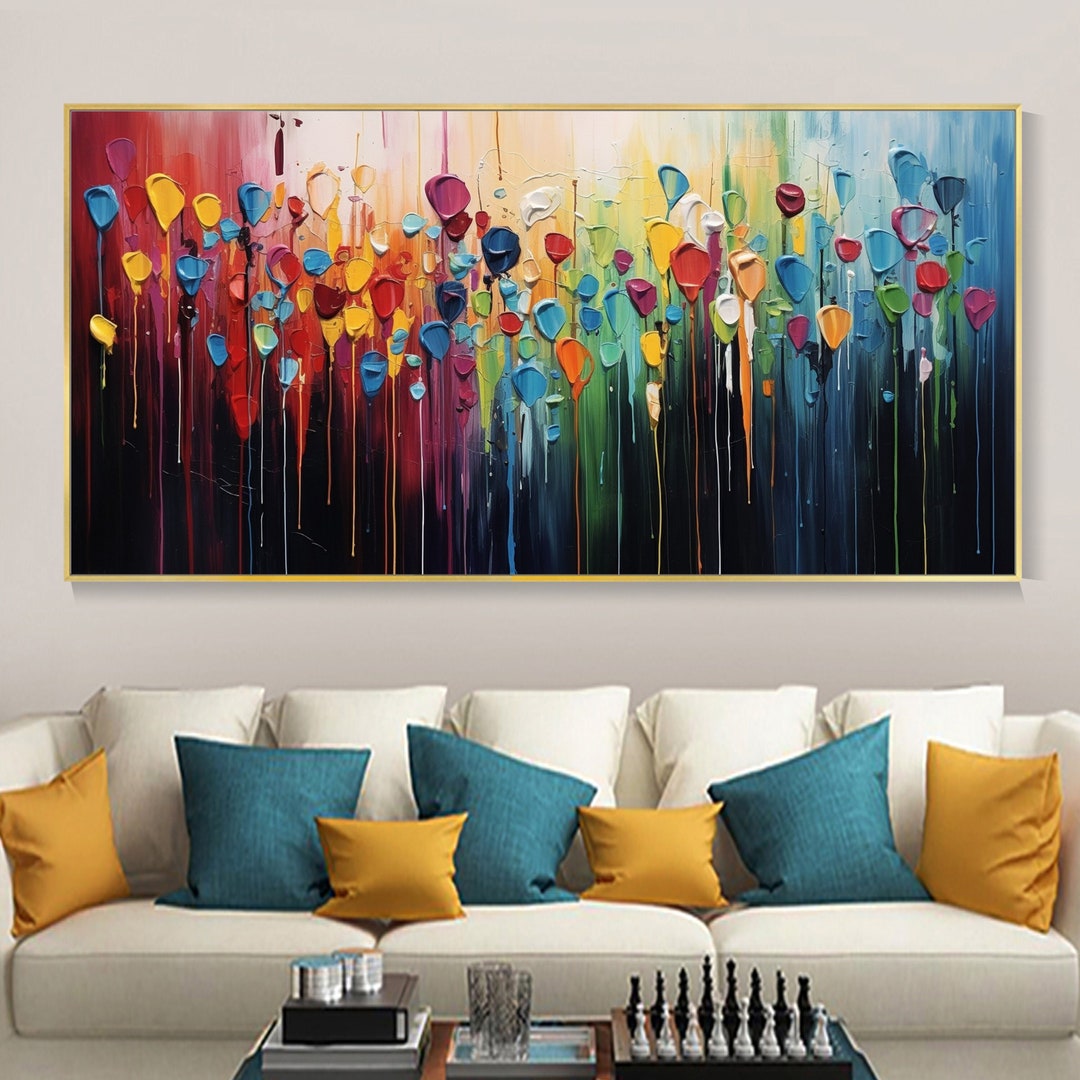 Vibrant Abstract Balloon Art Oil Painting Textured Home Wall Decor ...