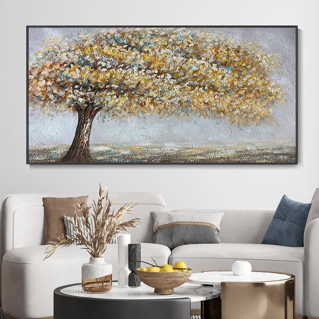 3D Hand-painted Yellow Tree of Life Oil Painting Original - Etsy