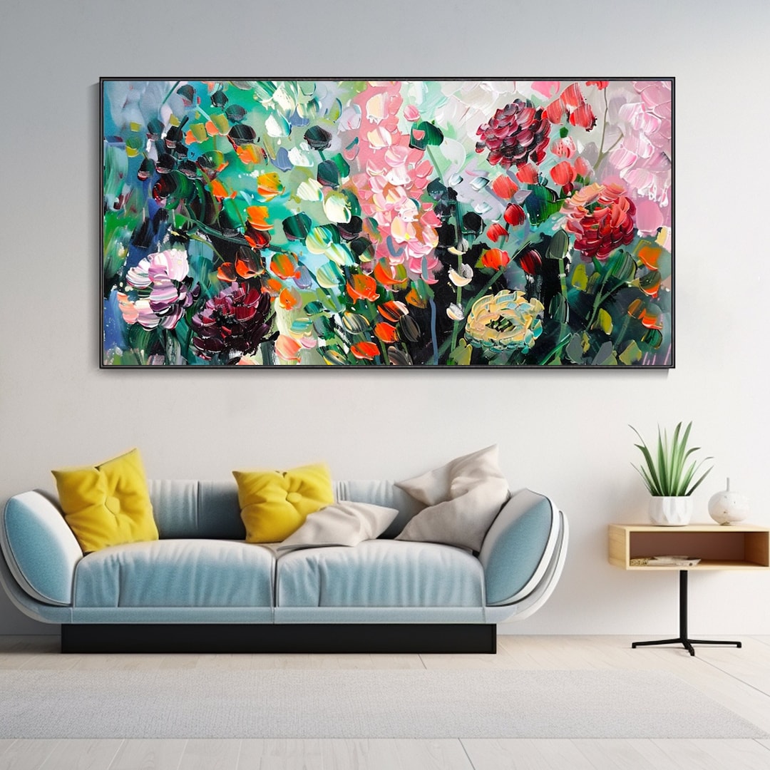 Large Boho Flower Wall Art Colorful Vibrant Garden Bloom Abstract ...
