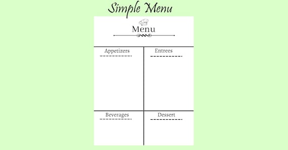 Printable Menu Template Digital Menu Downloadable Menu | Etsy