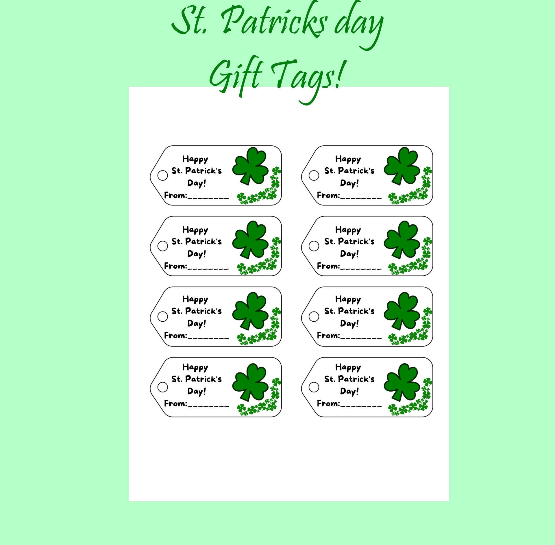 Printable St Patricks Day Tags, Minimalistic Gift Tags, St Patricks Day ...