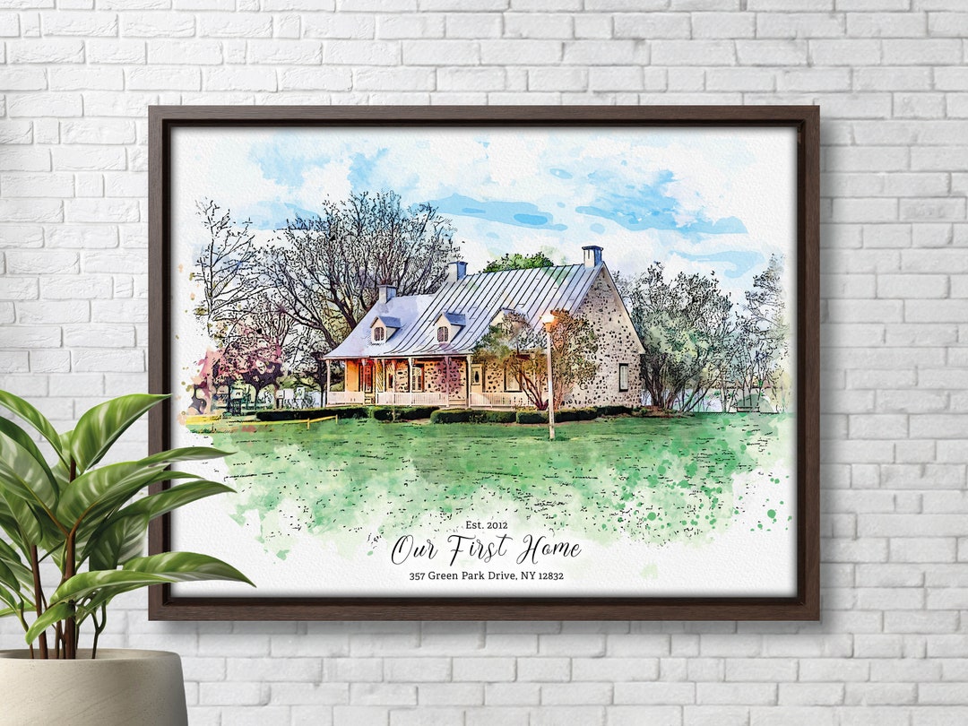 Custom Watercolor House Portrait Canvas Gift | Personalized ...