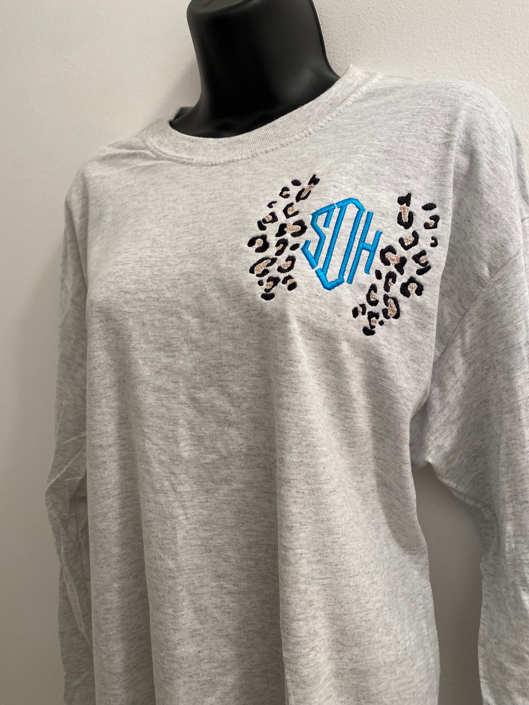 Leopard Print Monogram Long Sleeve T Shirt - Etsy