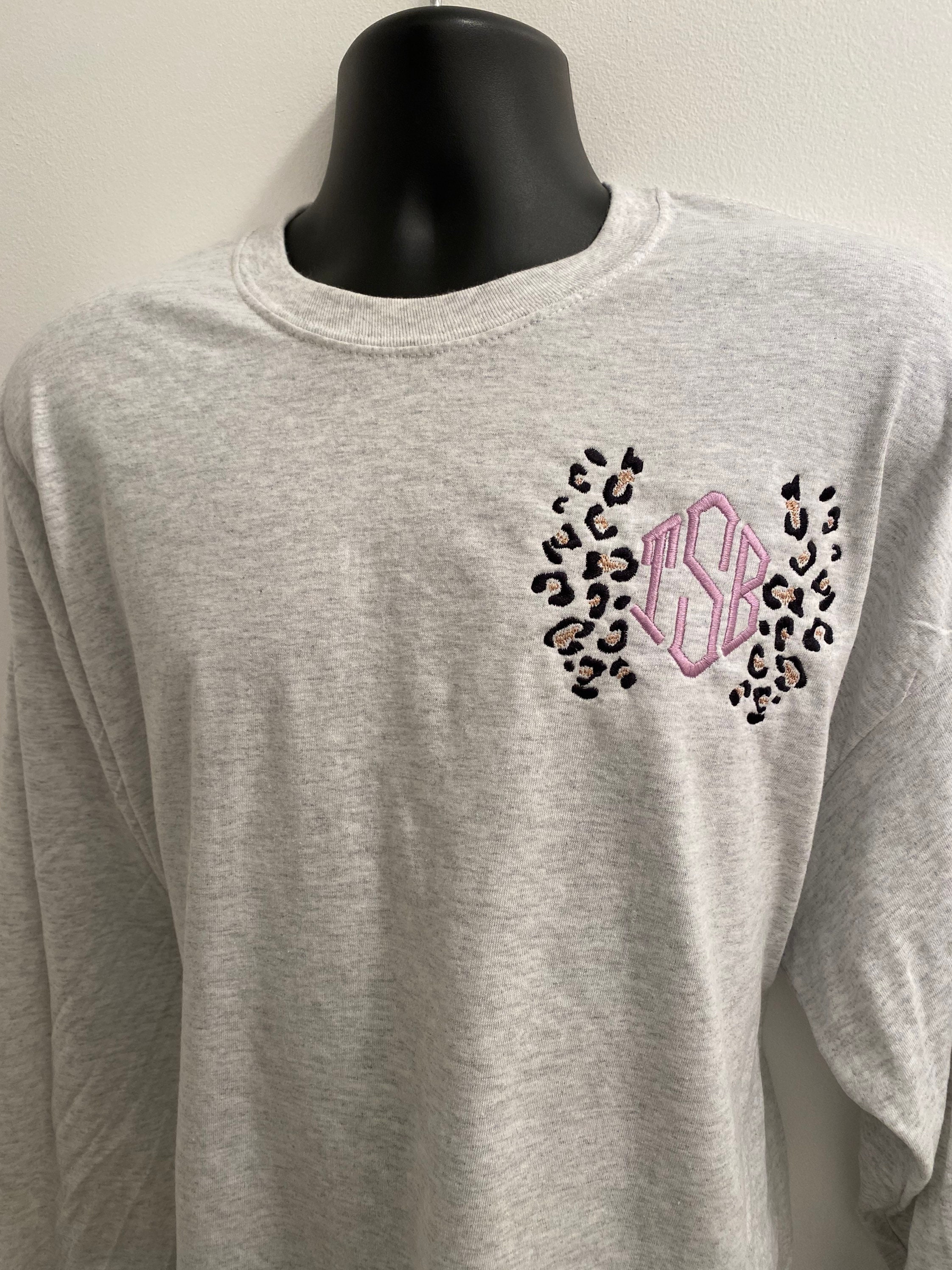 Leopard Print Monogram Long Sleeve T Shirt - Etsy
