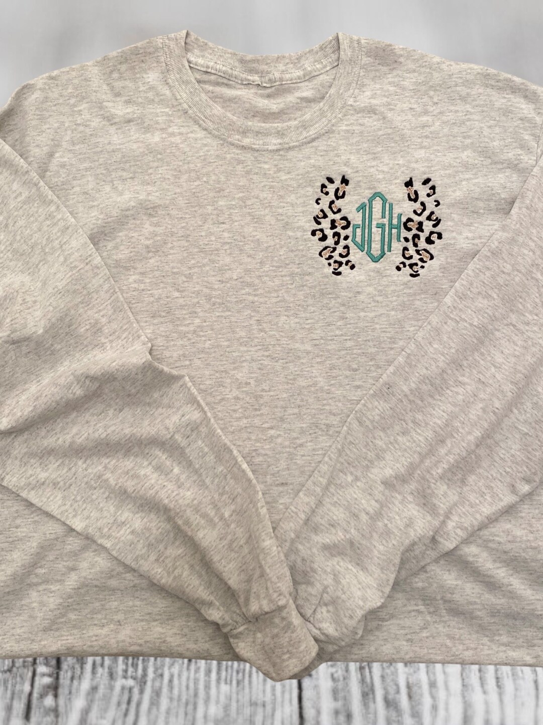 Leopard Print Monogram Long Sleeve T Shirt - Etsy