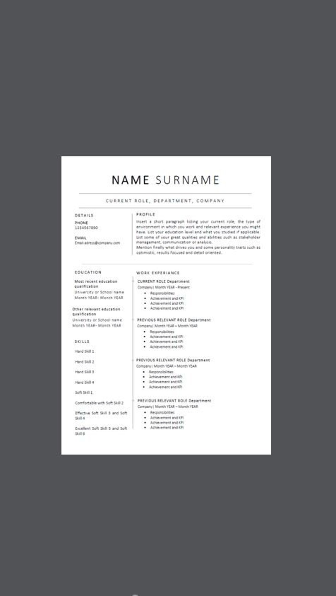 Editable Management Level CV Template, Resume, Curriculum Vitae, CV ...