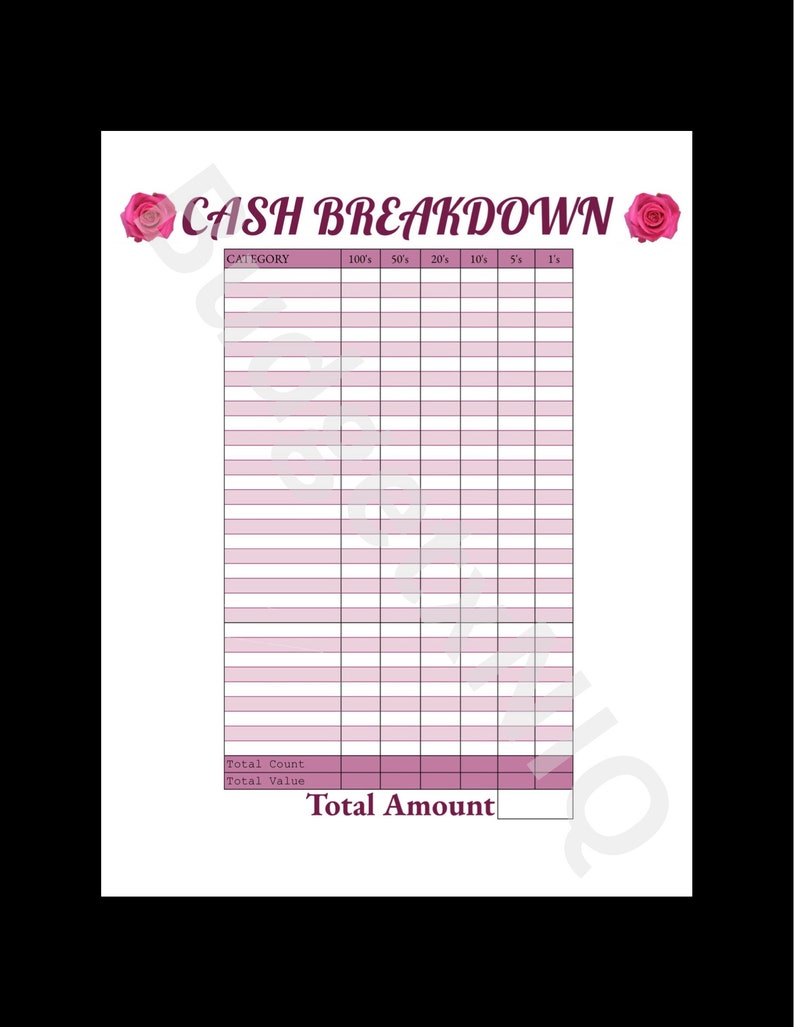 Cash Breakdown Printable - Etsy