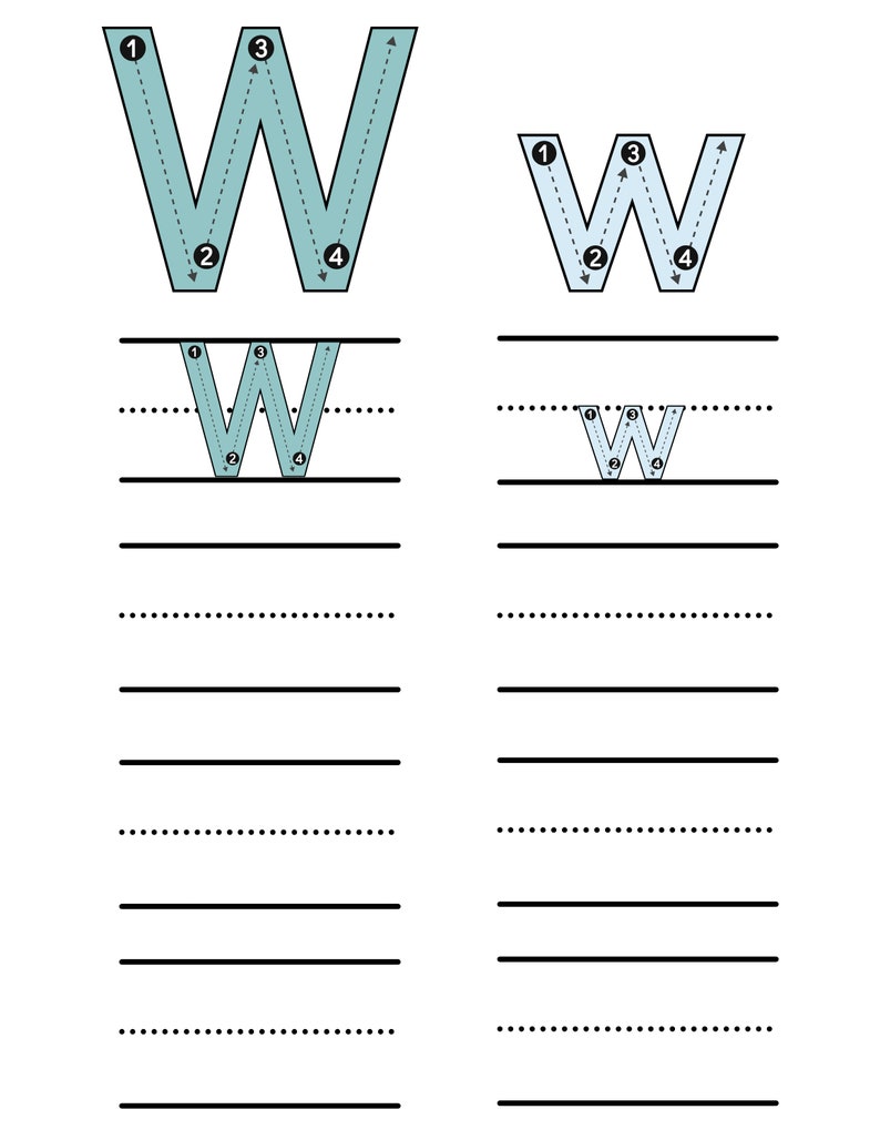 Dibujo para colorear de la letra W identificación y rastreo - Etsy México