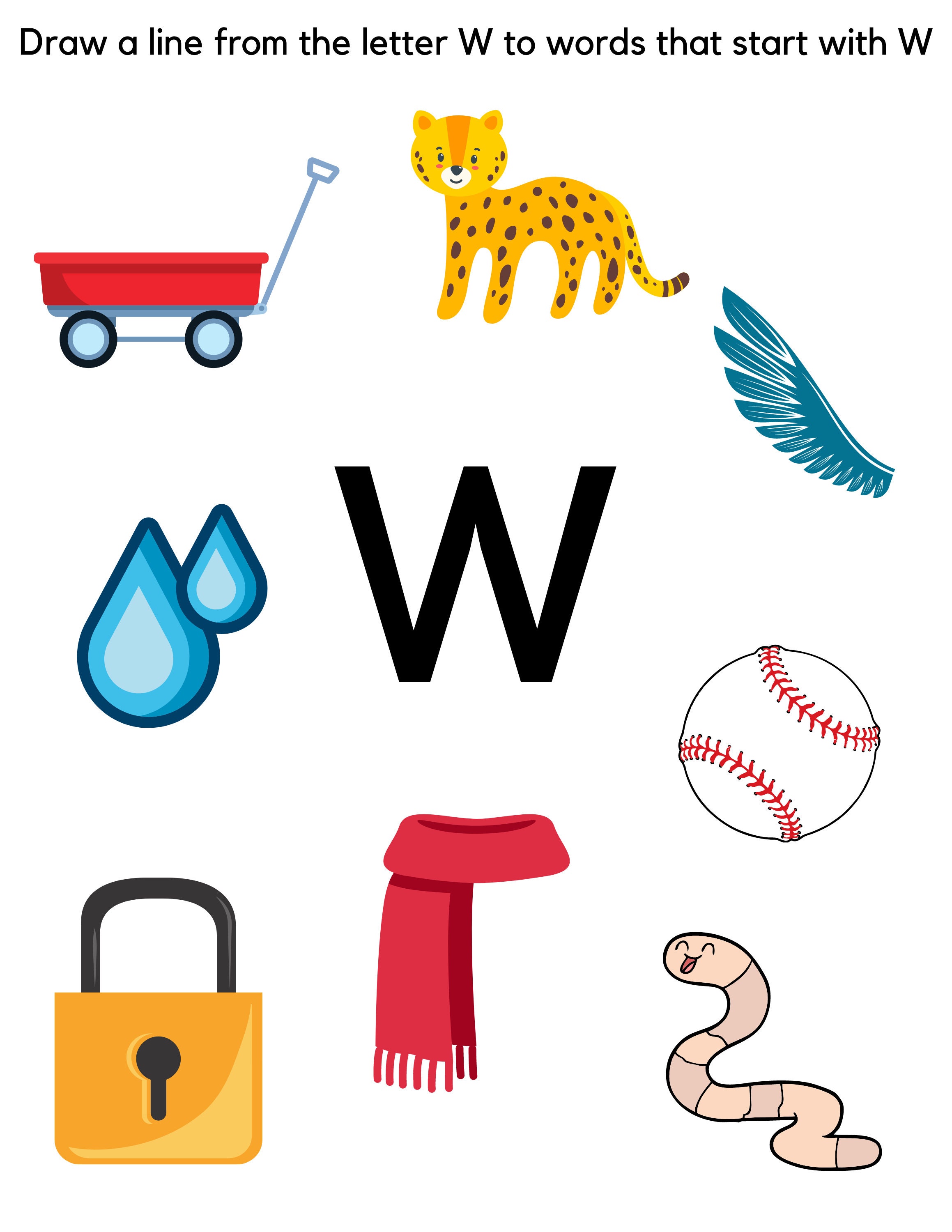 Dibujo para colorear de la letra W identificación y rastreo - Etsy España