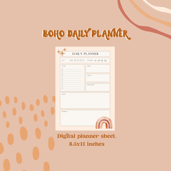 Boho Daily Planner Digital Sheet - Etsy