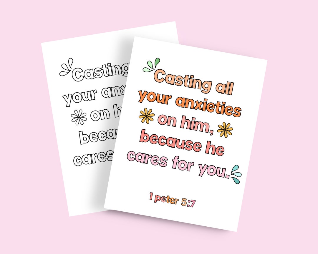 1 Peter 5:7 Bible Verse Coloring Page Printable - Etsy