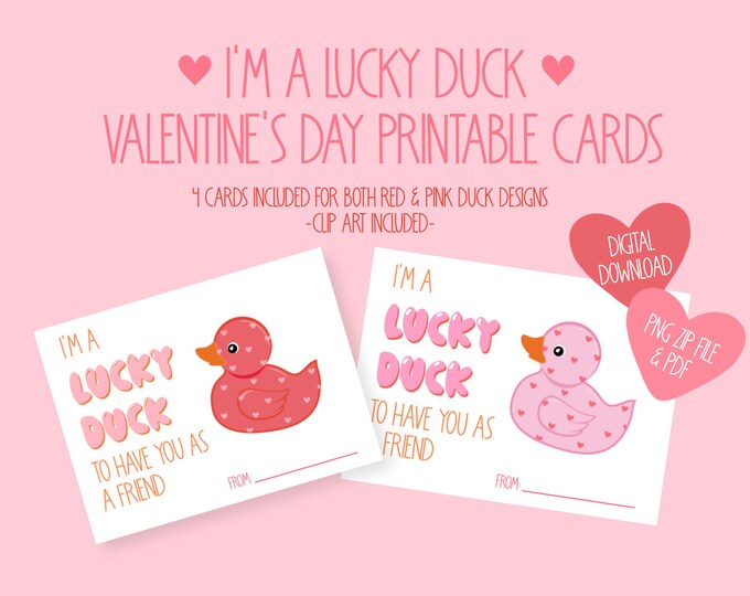 I'm A Lucky Duck Printable Valentine's Day Cards - Etsy