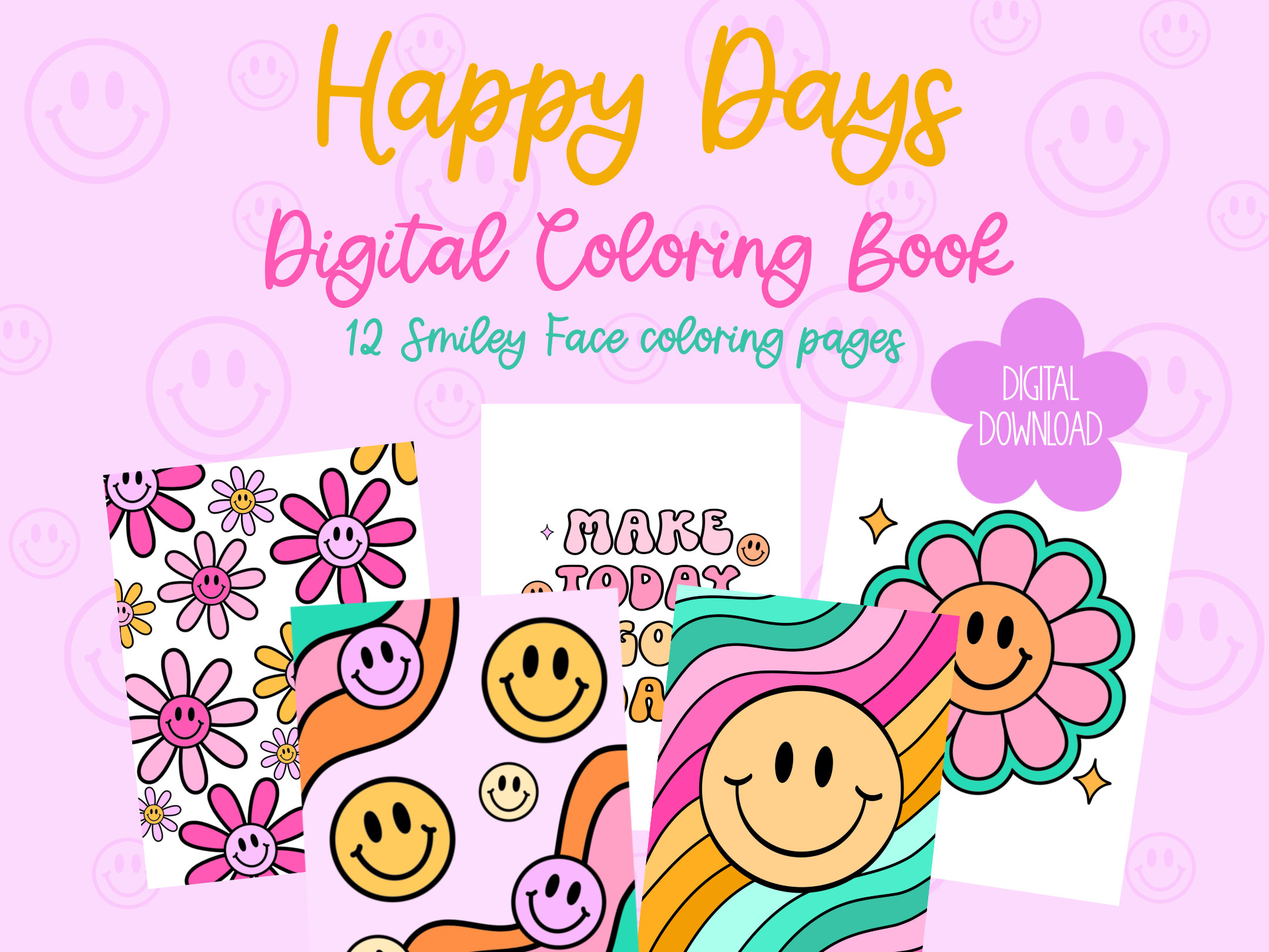 Happy Days Digital Coloring Book - Etsy