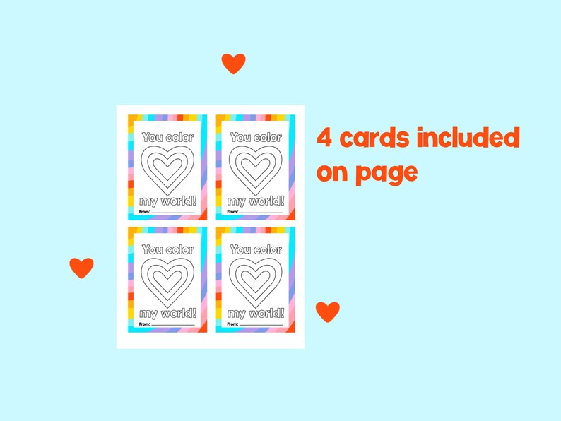 You Color My World Printable Valentine Cards - Etsy