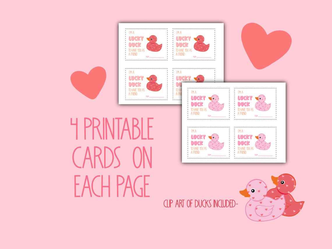 I'm A Lucky Duck Printable Valentine's Day Cards - Etsy