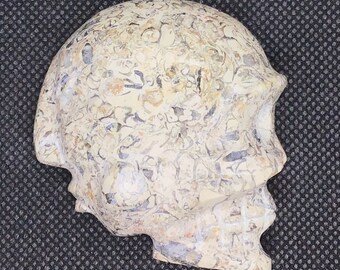 Sculpture Two Face hand carved sea shell fossil sculpture Art Objects ...