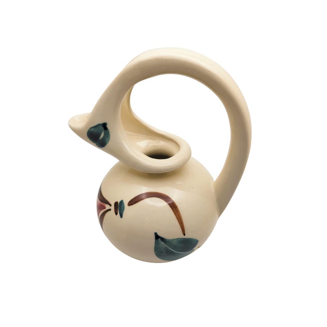 1950s Puritan Pottery Honey Jug, Ceramic Syrup Pitcher, Red Ivy Blossom ...