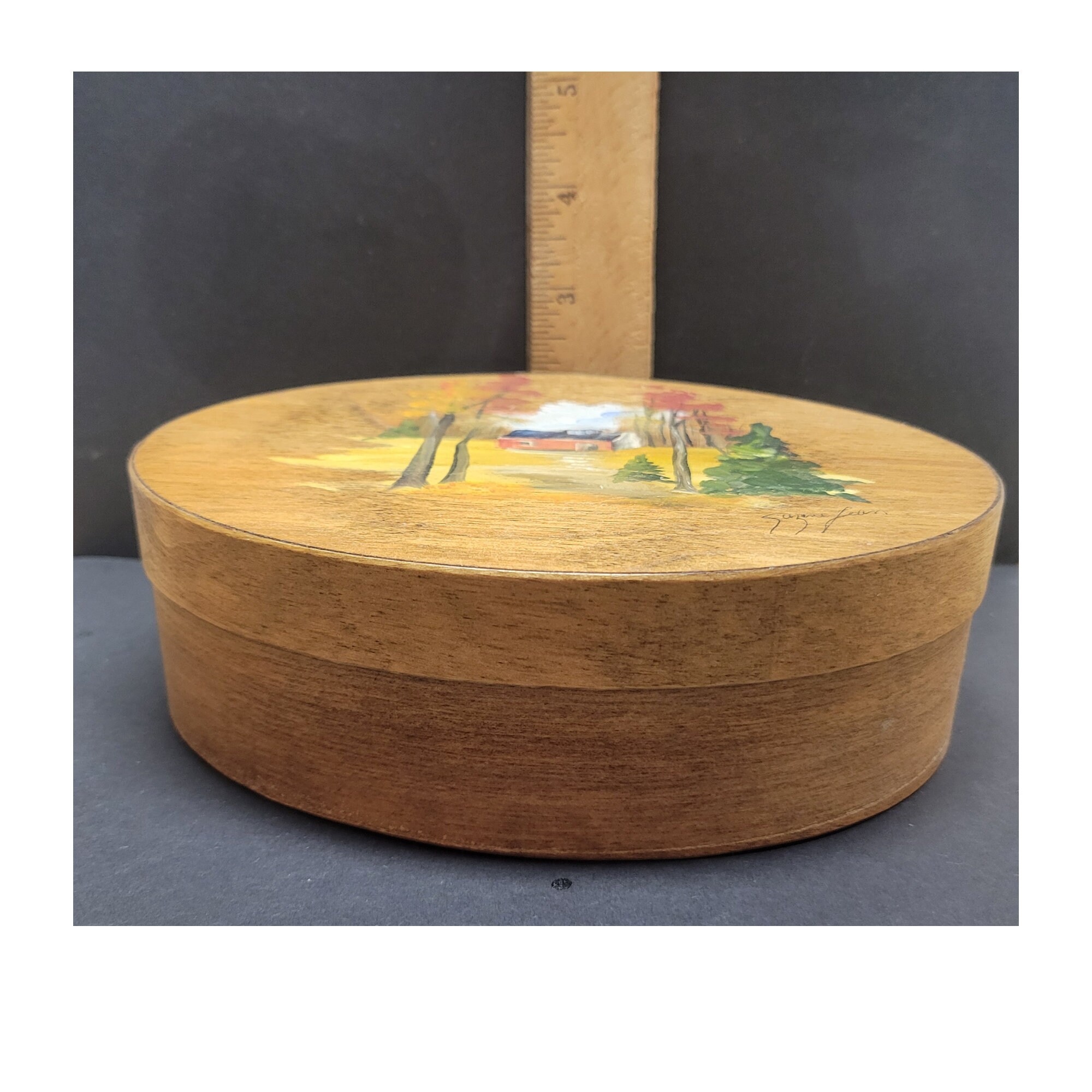 Vintage Wood Oval Shaker Style Box, Keepsake Container, Photo Storage ...