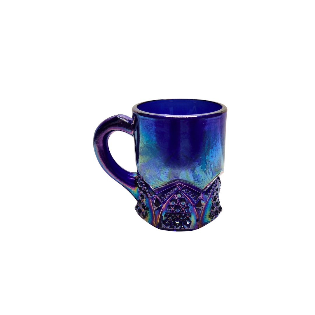 Fenton Button & Arch Mini Mug - 2 1/2-inch, Vintage Blue Carnival Glass ...
