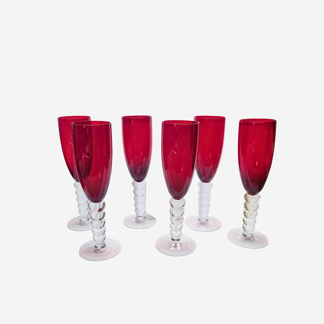 Vintage Ruby Red Champagne Flutes - Set of 6, Gibson Glass, 1990s ...