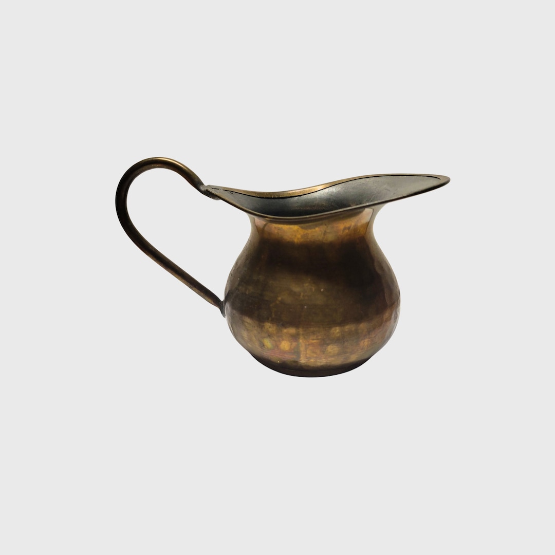 Hammered Brass Plated Tin Creamer - 1960s Metalware, Small Metal Ewer ...