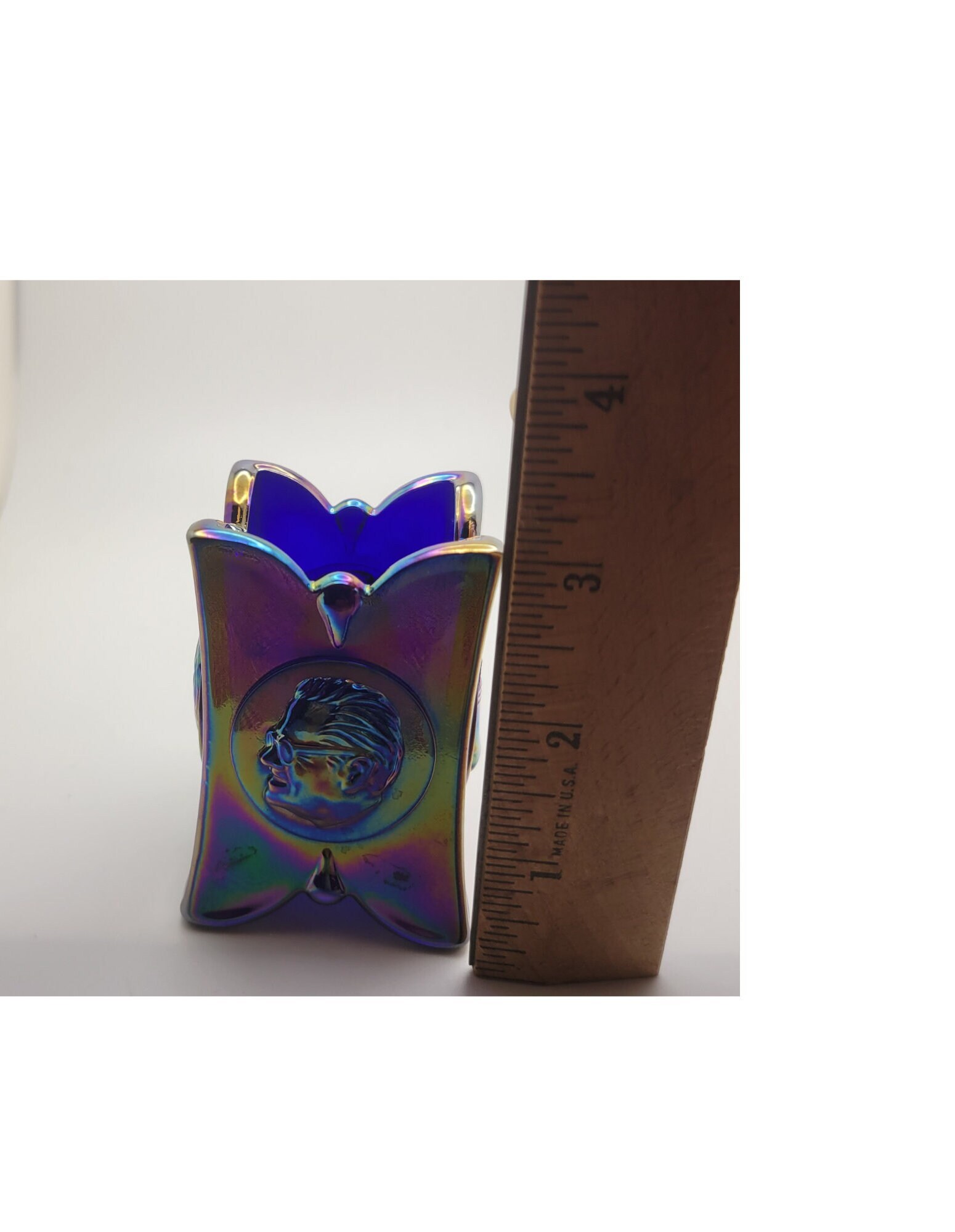 VTG Joe St Clair Bicentennial Blue Carnival Glass Toothpick Holder ...