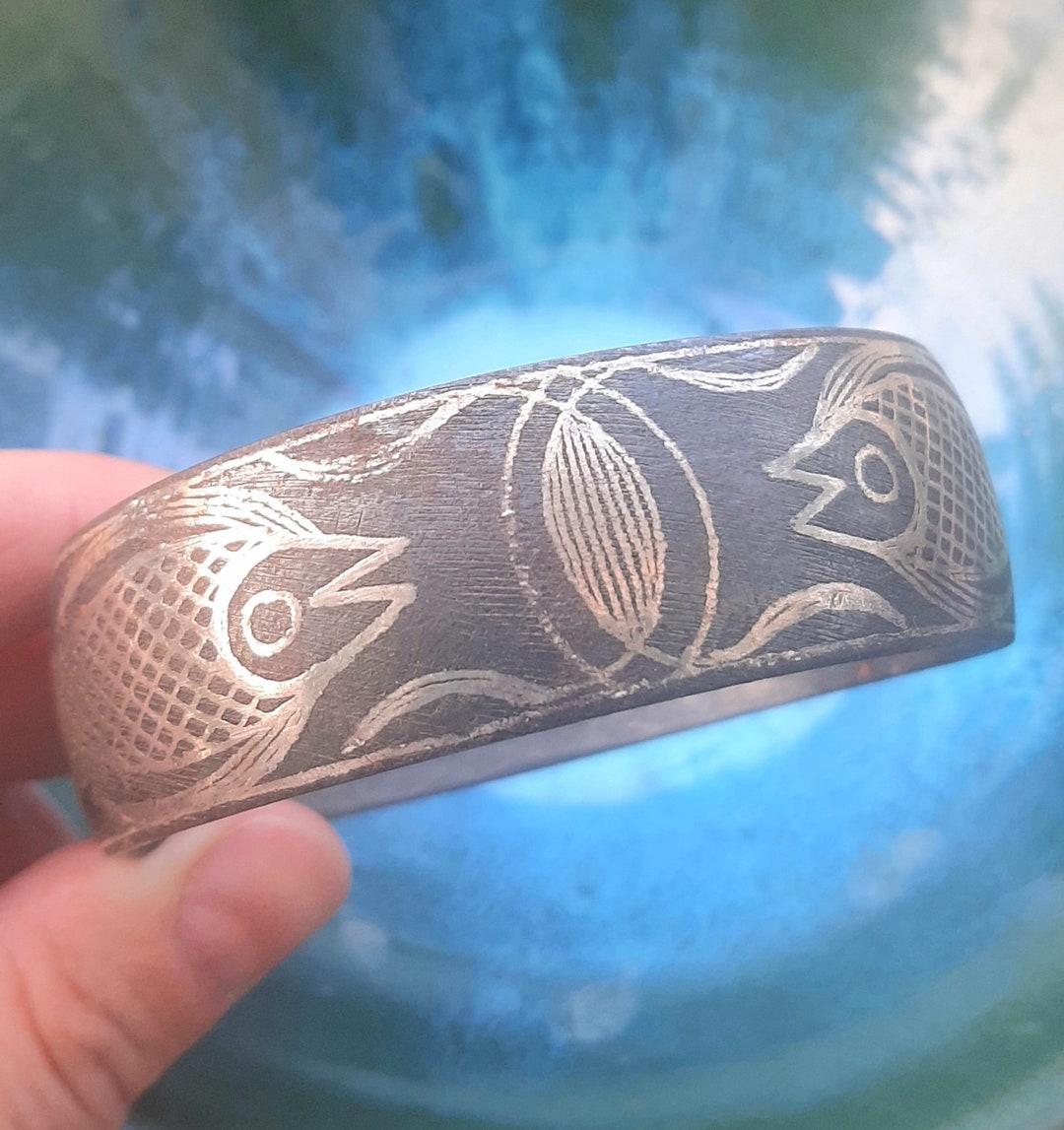 1970s Pewter Bangle Encraved Fish Design - Etsy