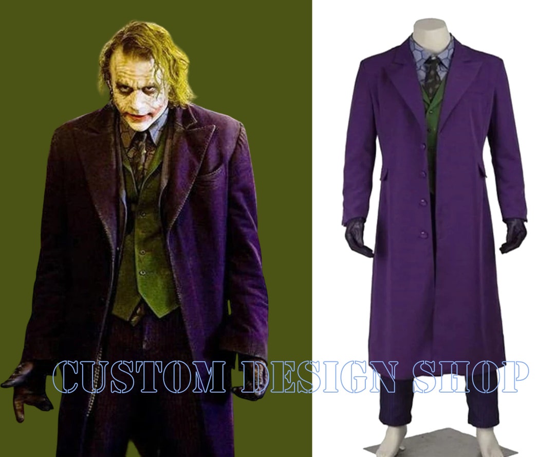 Men's Wool Joker Cosplay Handmade Overcoat Heath Ledger Long Purple ...