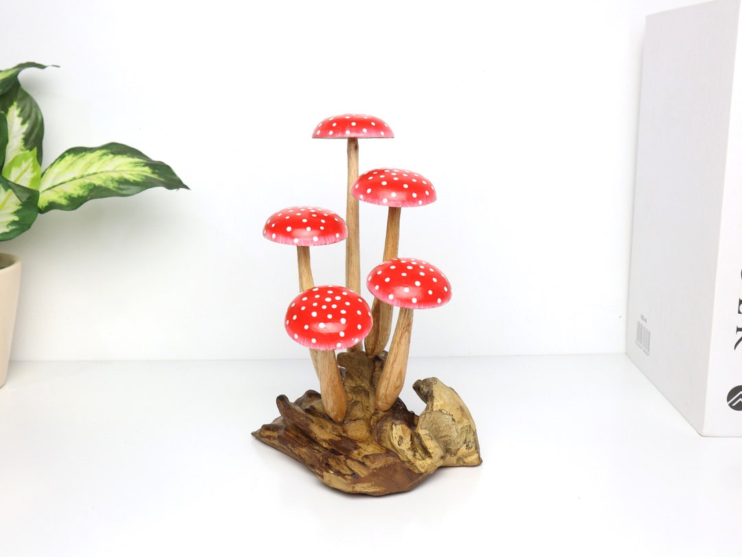 Wooden Red Mushroom Ornament, Hand-painted Mushroom Art, Centerpiece ...