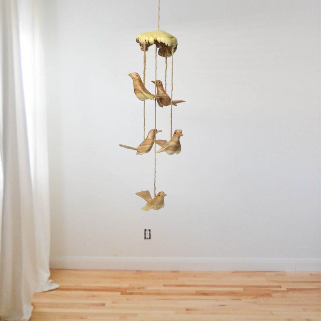 Wooden Bird Wind Chime, Handmade Wind Chime, Bird Sculpture, Tree Deco ...