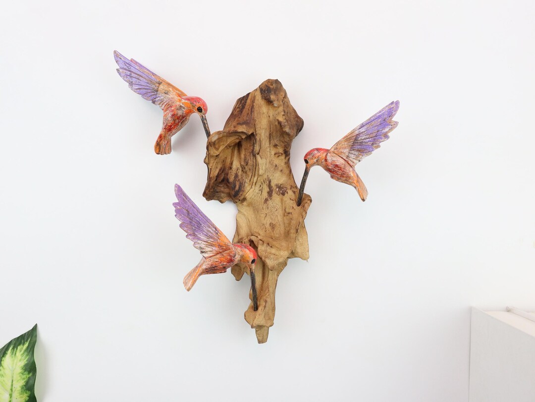 Handcrafted Wooden Hummingbirds Wall Art | Whitewash Driftwood ...