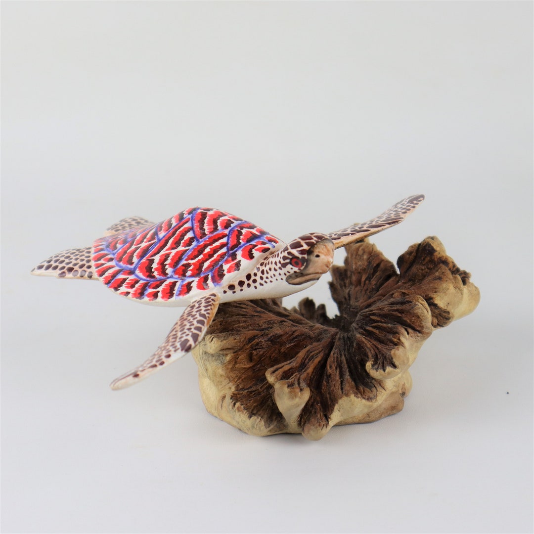 Red Turtle Statue, Painted Sculpture, Wood Carving Figure, Art, Marine ...
