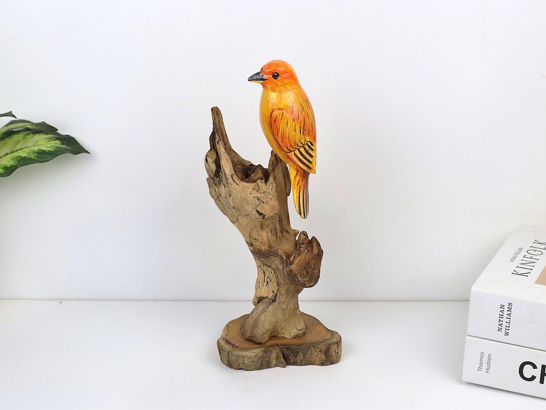 Hand-painted Canary Bird Driftwood Sculpture | Unique Wood Carving ...