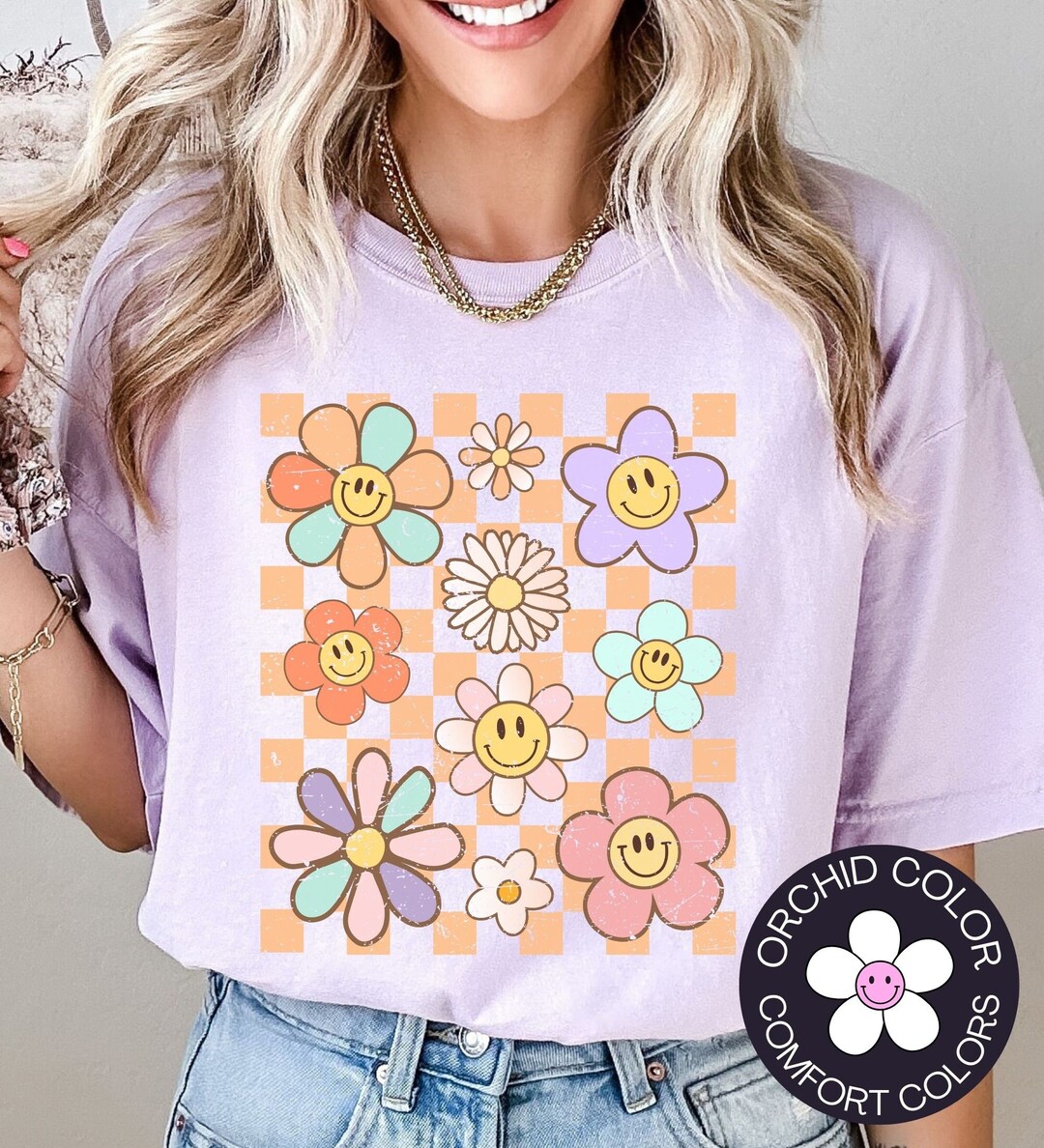 Comfort Colors Retro Flower Shirt Vintage Shirts Checkers Shirt Cute ...