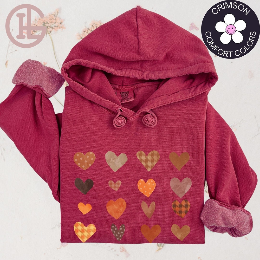 Cute Comfort Colors Hoodie Heart Hoodie Autumn Hoodie Fall Hoodie ...