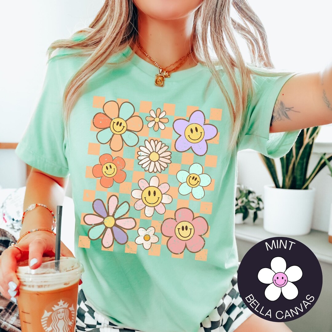 Bella Canvas Checkers Shirt Boho Shirt Daisy Shirt Retro Vintage Shirt ...