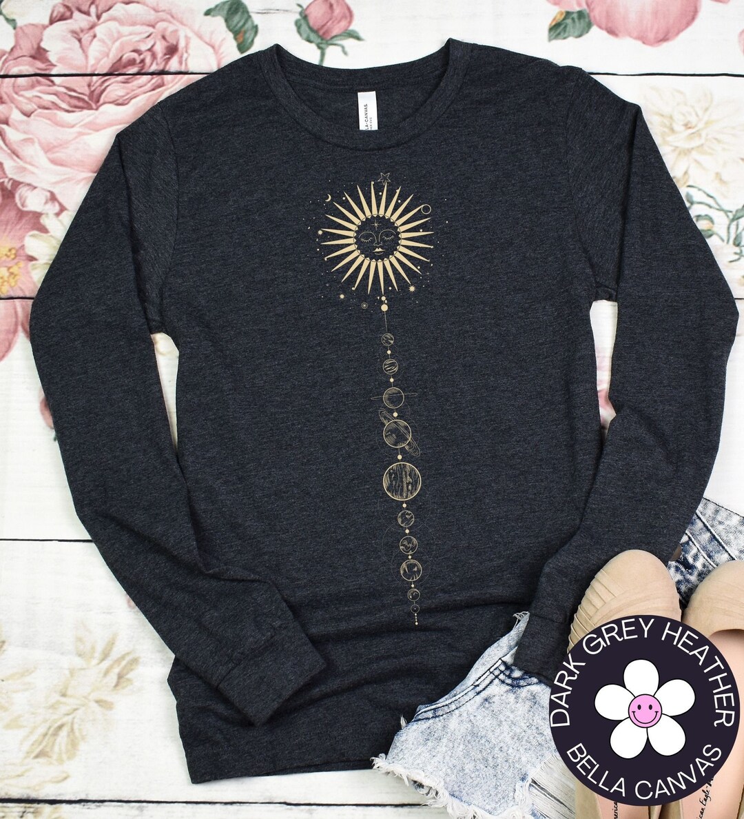Sun and Moon Long Sleeve Shirt Bella Canvas Moon Shirt Moon Phases ...