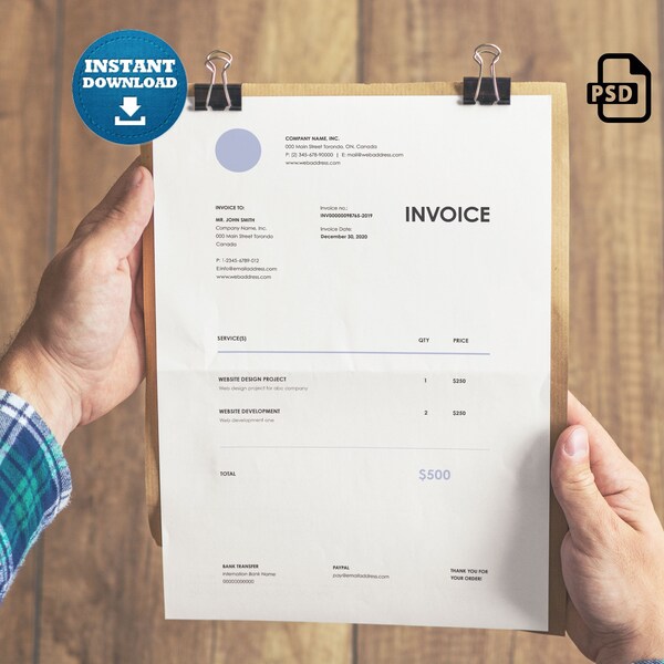 Invoice Receipt Form Photoshop Template - Etsy