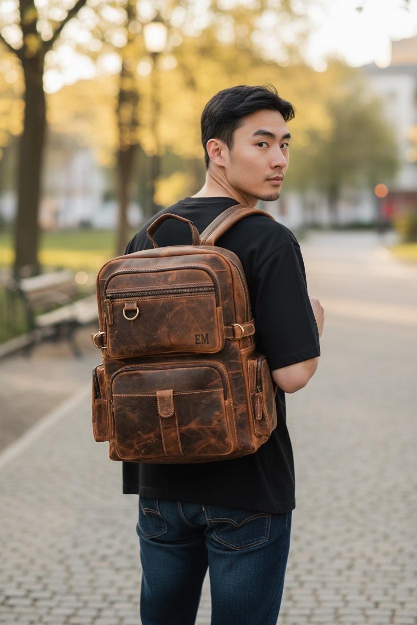 Personalized Leather Backpack for Men | Full Grain Leather Rucksack ...