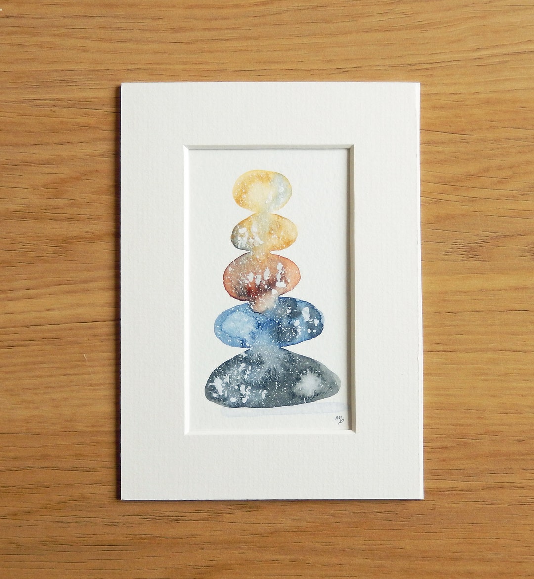 Stacked Pebbles Rocks Small Original Abstract Watercolour - Etsy