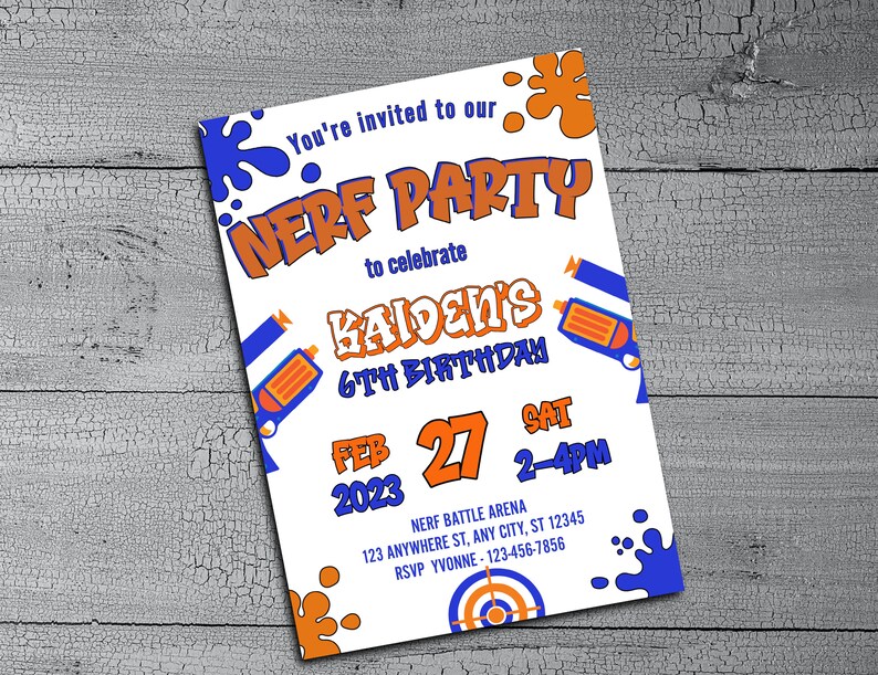 Editable Nerf Birthday Invitation Dart Gun Party Invite for - Etsy