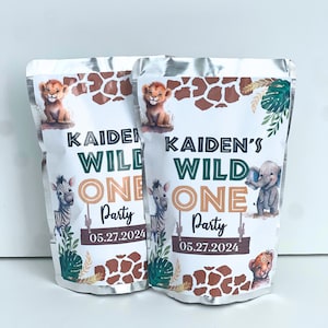 Editable Wild One Birthday Party Favor Labels Bundle, Safari Jungle ...
