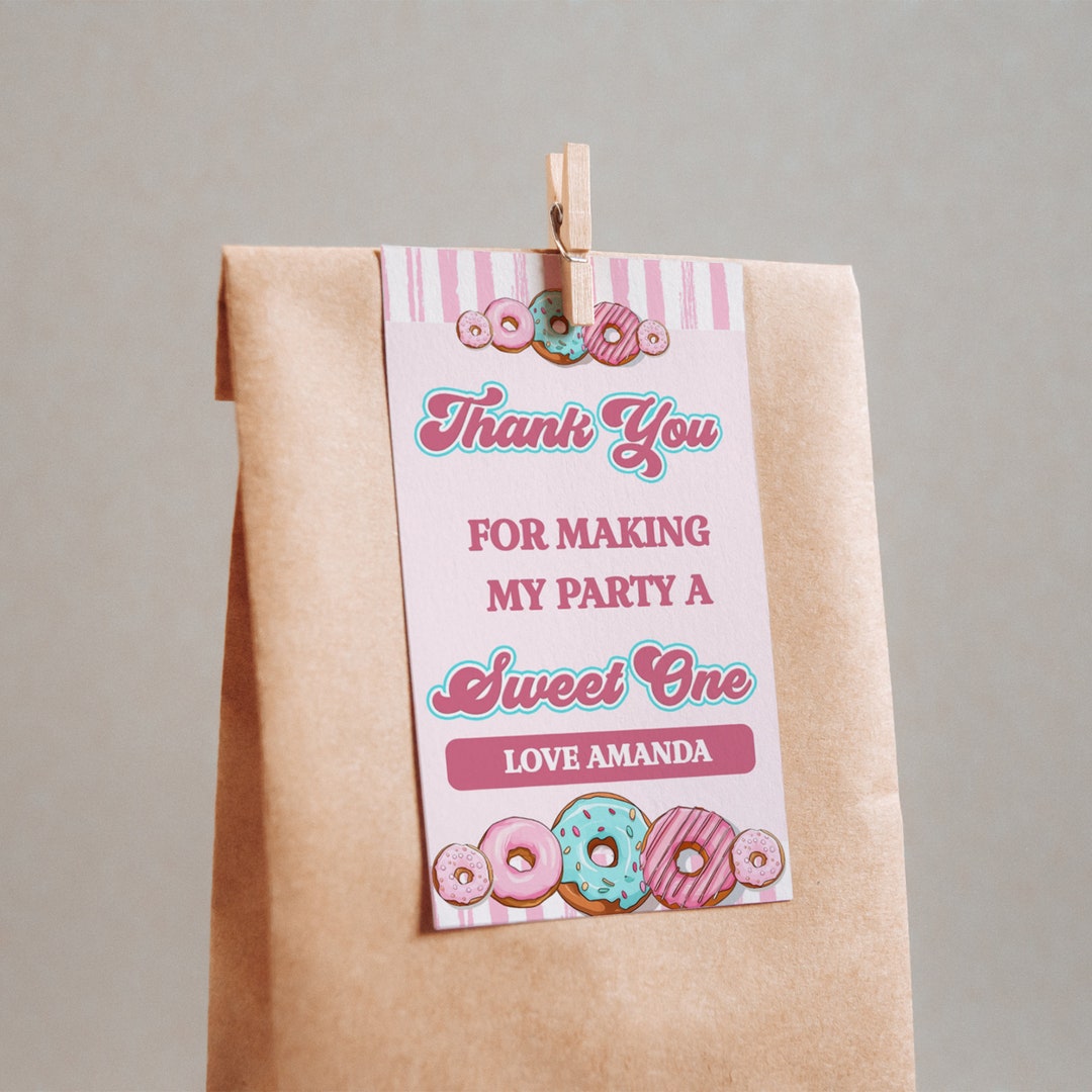 Sweet One Donut First Birthday Thank You Card, Girls 1st Donut Dessert ...