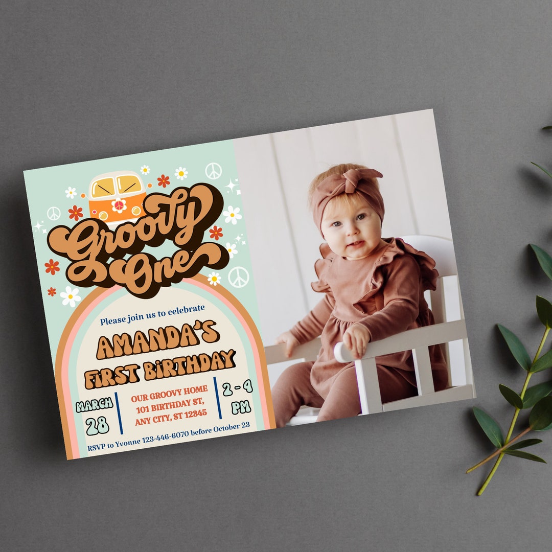 Groovy One Birthday Invitation for Girls Retro 70s Theme Party, 60s ...