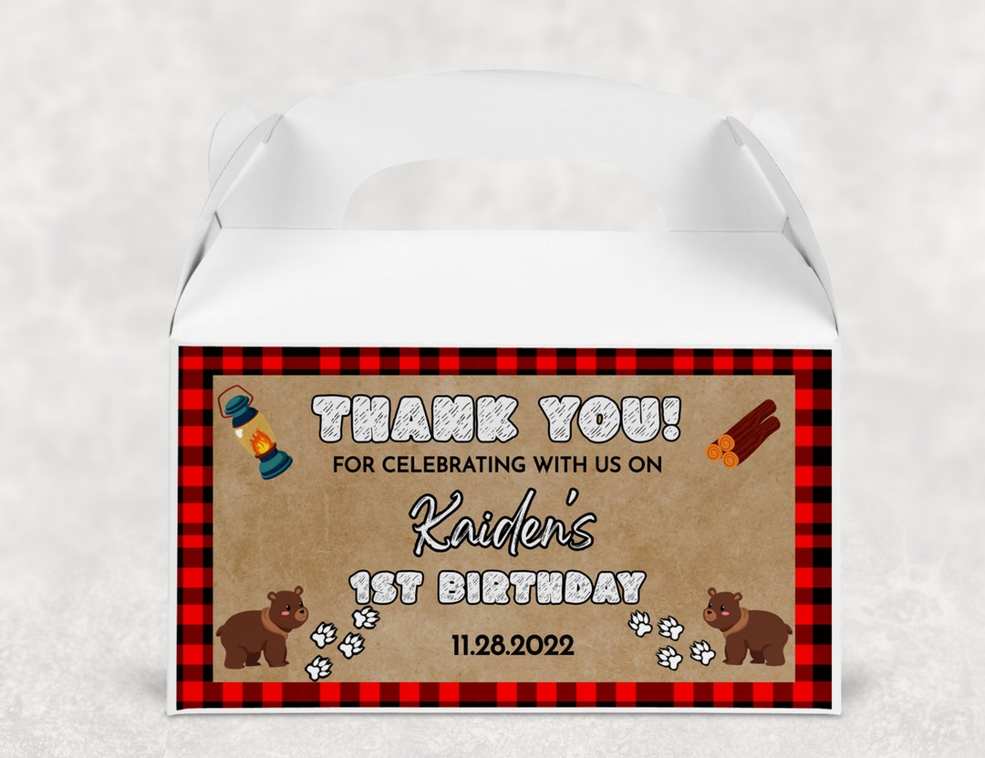 Editable Lumberjack First Birthday Favor Boxes Label, 1st Birthday ...