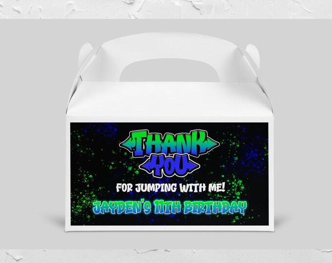 Editable Trampoline Treat Boxes Label, Jump Birthday Party Box Stickers ...