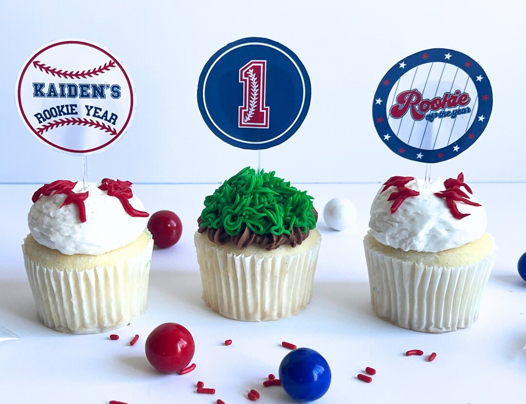 Editable Rookie of the Year Birthday Cupcake Topper, Baseball 1st ...