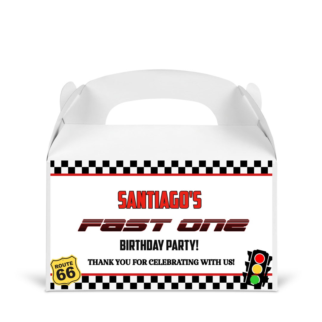 Editable Fast One Racing Car Treat Box Label, 1st Birthday Party Gabel ...