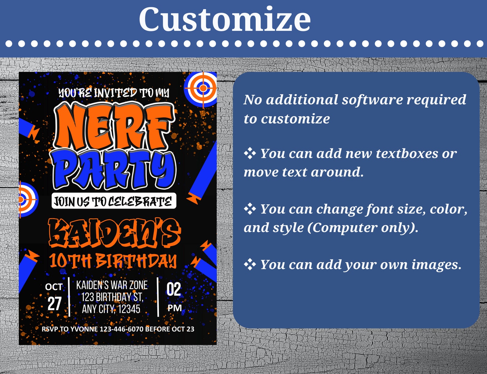 Editable Nerf Birthday Invitation Dart Gun Party Invite for - Etsy